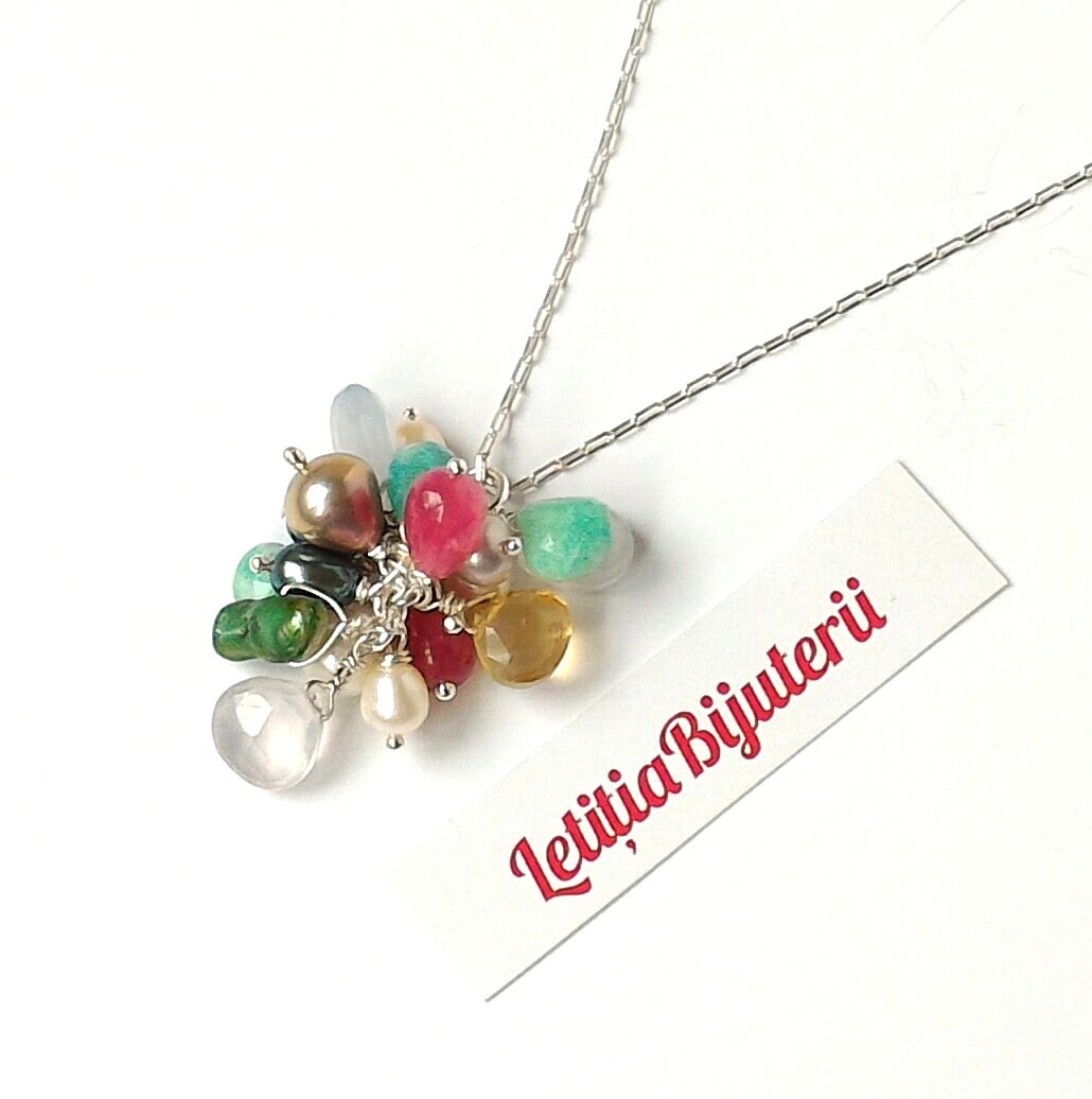 Pandantiv cu lantisor din argint 925, perle de cultura, citrin ...